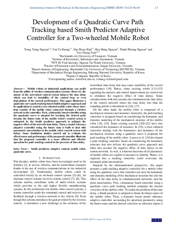 Pdf Development Of A Quadratic Curve Path Tracking Based Smith Predictor Adaptive Controller