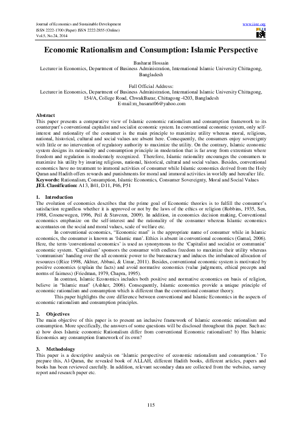 (PDF) Economic Rationalism and Consumption: Islamic Perspective