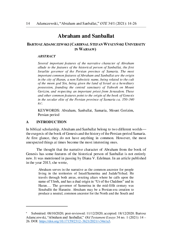 (PDF) Abraham and Sanballat