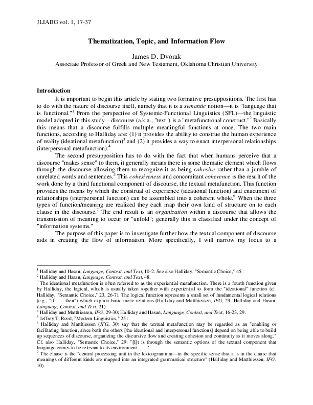 (PDF) Thematization, Topic, and Information Flow