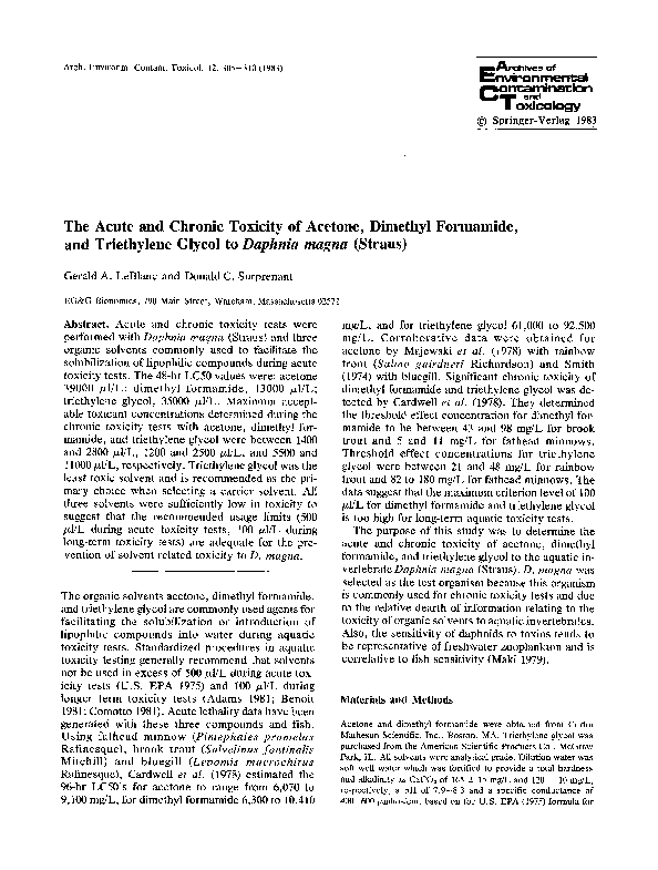 (PDF) The acute and chronic toxicity of acetone, dimethyl formamide ...