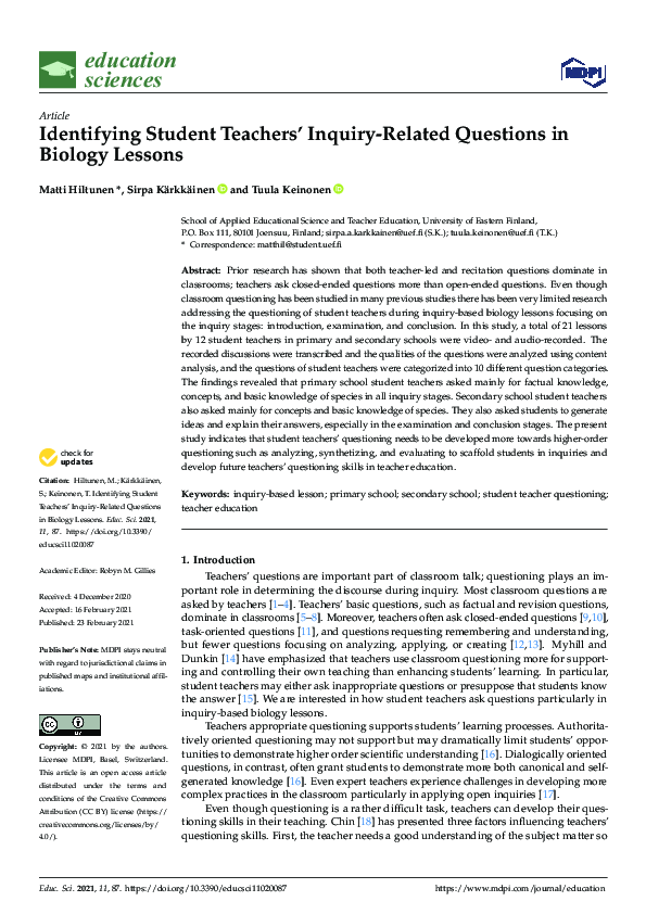 (PDF) Identifying Student Teachers' Inquiry-Related Questions in ...
