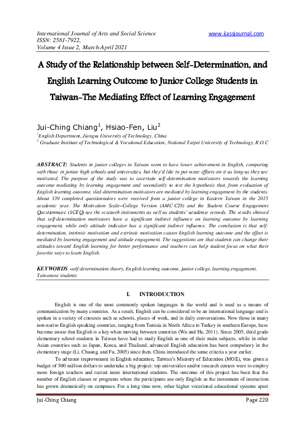 (PDF) A Study of the Relationship between Self-Determination, and ...