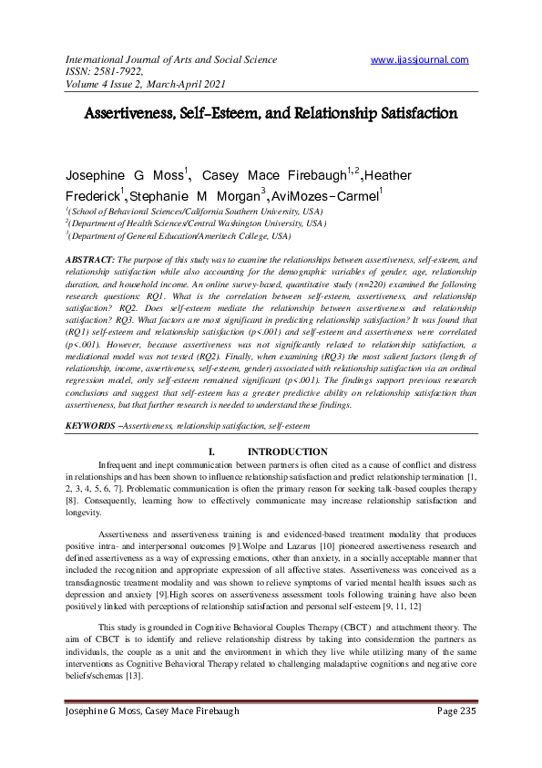 (PDF) Assertiveness, Self-Esteem, and Relationship Satisfaction