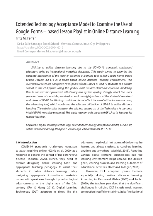 (PDF) Extended Technology Acceptance Model to Examine the Use of Google ...