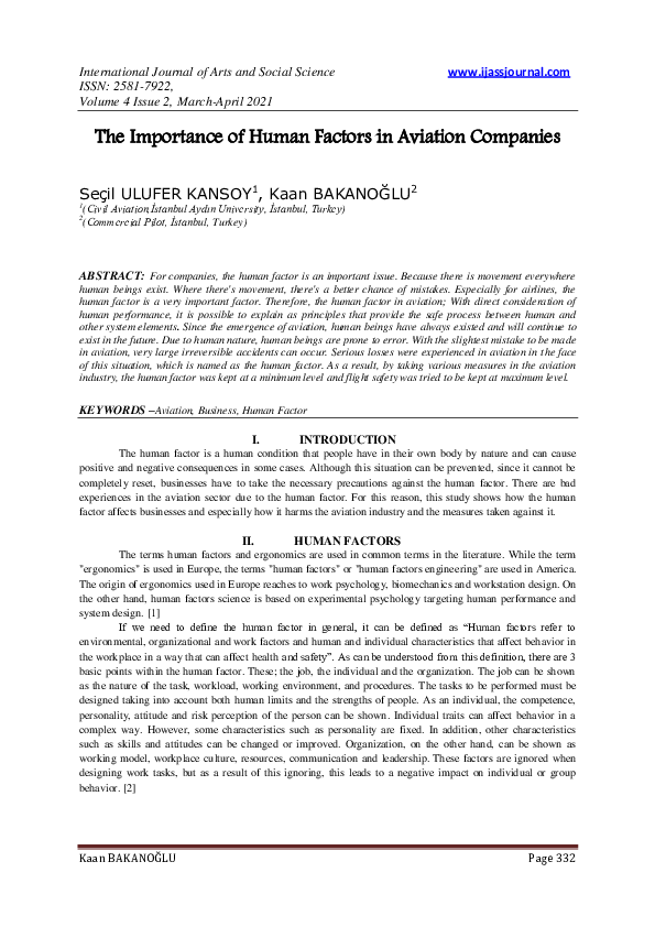 (PDF) The Importance of Human Factors in Aviation Companies