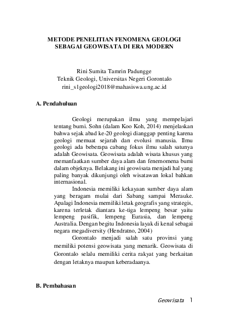 (PDF) METODE PENELITIAN FENOMENA GEOLOGI SEBAGAI GEOWISATA DI ERA MODERN