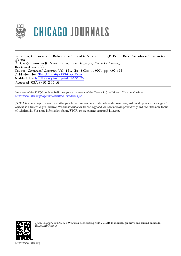 (PDF) Isolation, Culture, and Behavior of Frankia Strain HFPCgI4 from ...