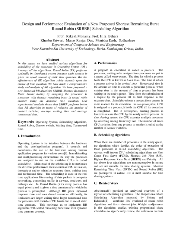 (PDF) Design and Performance Evaluation of a new proposed Shortest ... (PDF) Design and Performance Evaluation of a new proposed Shortest ...
