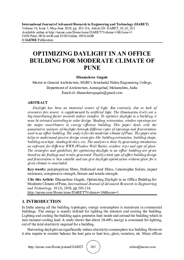 (PDF) OPTIMIZING DAYLIGHT IN AN OFFICE BUILDING FOR MODERATE CLIMATE OF ...