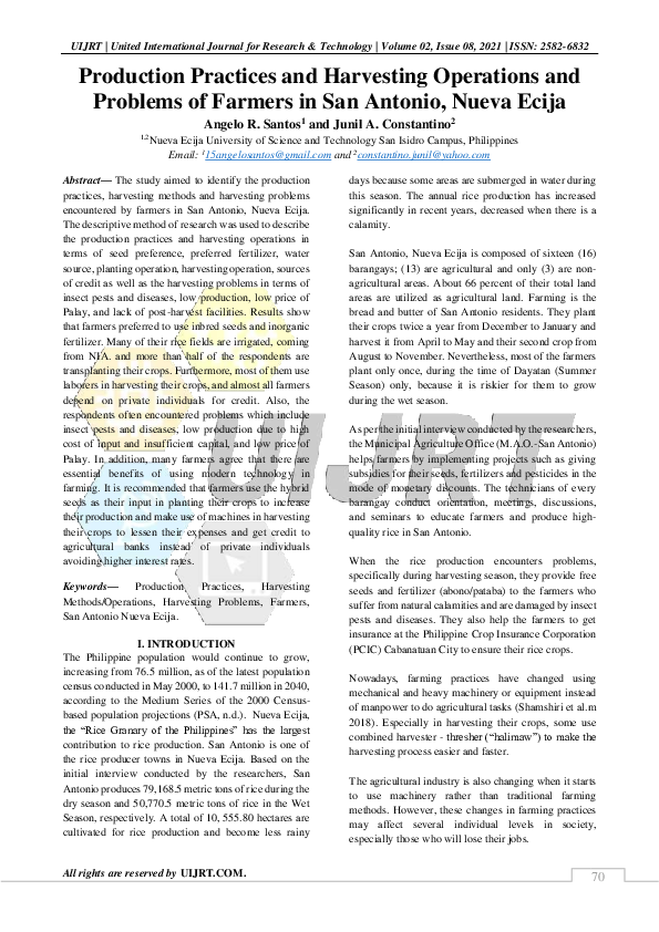 (PDF) Production Practices and Harvesting Operations and Problems of ...