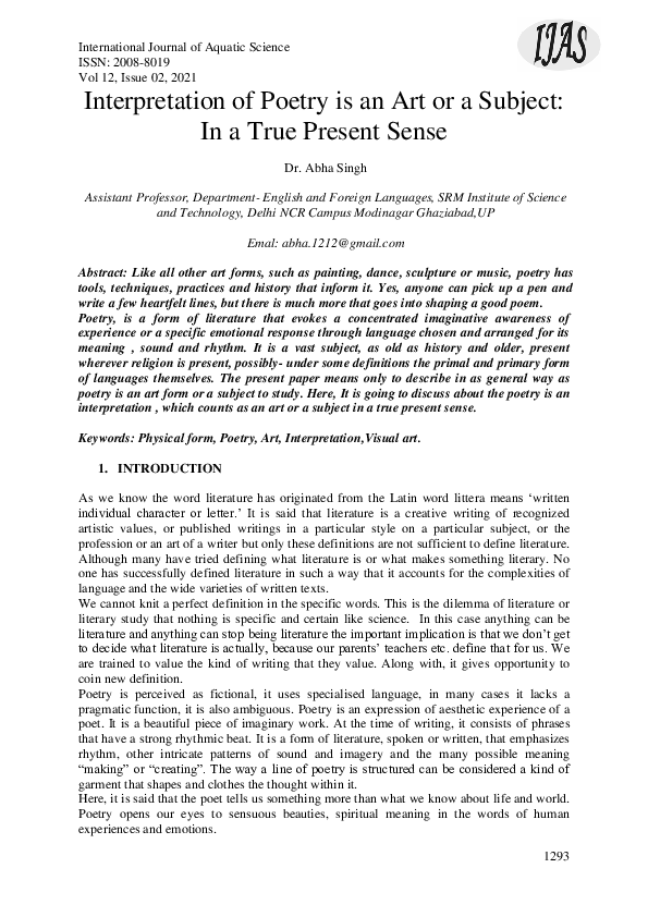 (PDF) Interpretation of Poetry is an Art or a Subject: In a True ...