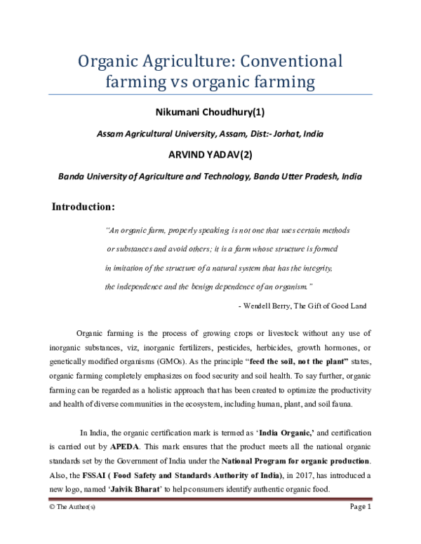 (PDF) Organic Agriculture: Conventional farming vs organic farming