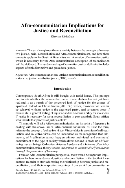 (PDF) Afro-communitarian Implications for Justice and Reconciliation