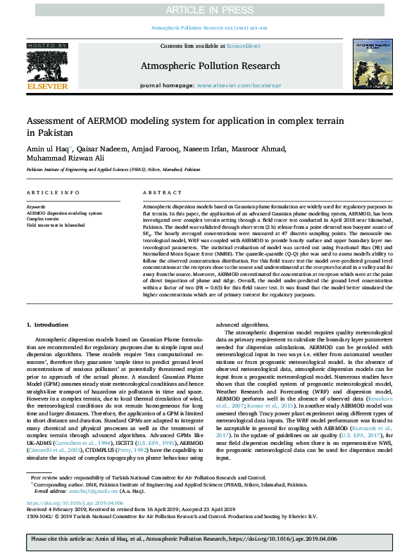 (PDF) Assessment of AERMOD modeling system for application in complex ...