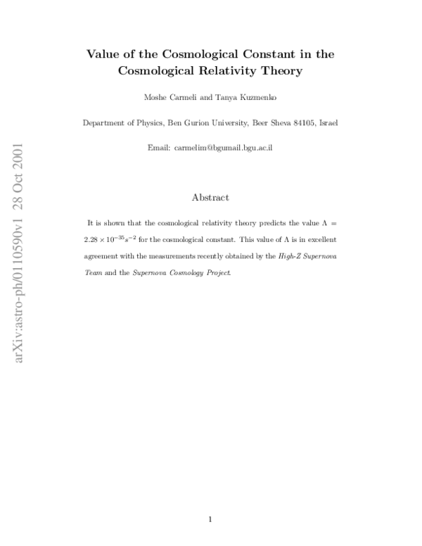 (PDF) Value of the cosmological constant in the cosmological relativity ...