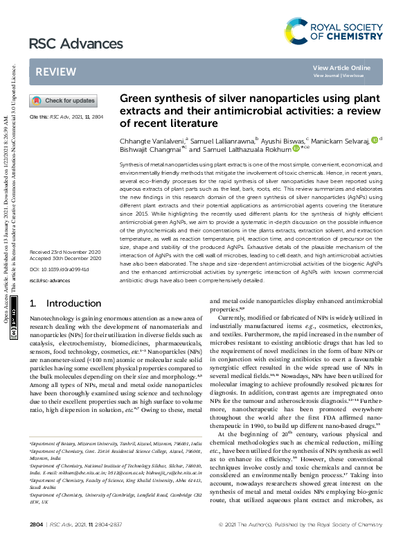 (PDF) Green synthesis of silver nanoparticles using plant extracts and their antimicrobial ...