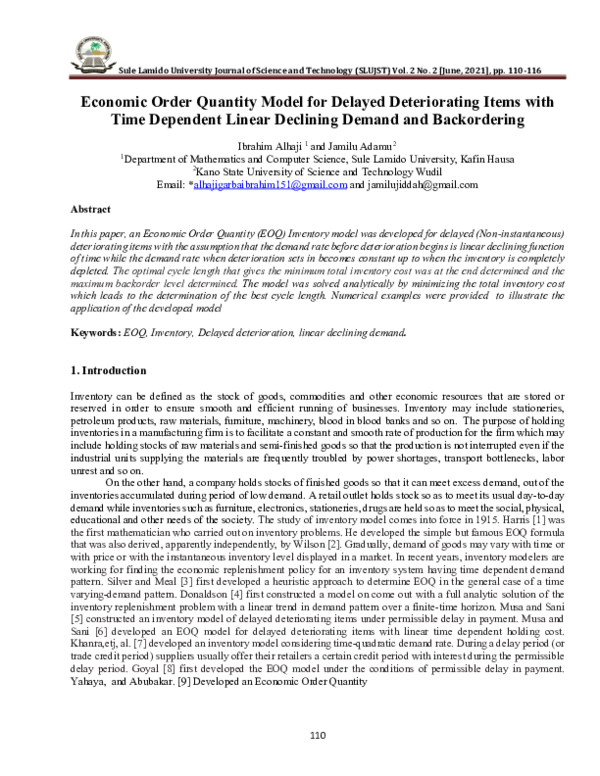 (PDF) Economic Order Quantity Model for Delayed Deteriorating Items ...