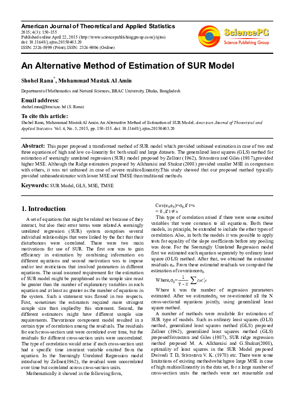 (PDF) An Alternative Method of Estimation of SUR Model