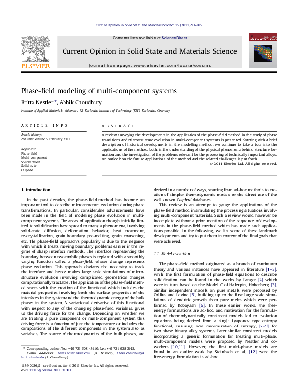 (PDF) Phase-field modeling of multi-component systems