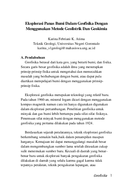 (PDF) Eksplorasi Panas Bumi Dalam Geofisika Dengan Menggunakan Metode Geolistrik Dan Geokimia