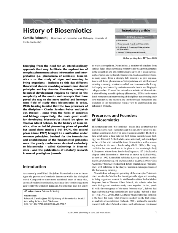 (PDF) History of Biosemiotics