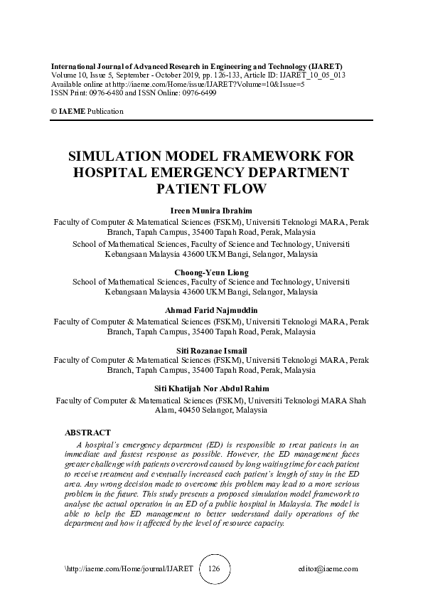 (PDF) SIMULATION MODEL FRAMEWORK FOR HOSPITAL EMERGENCY DEPARTMENT ...