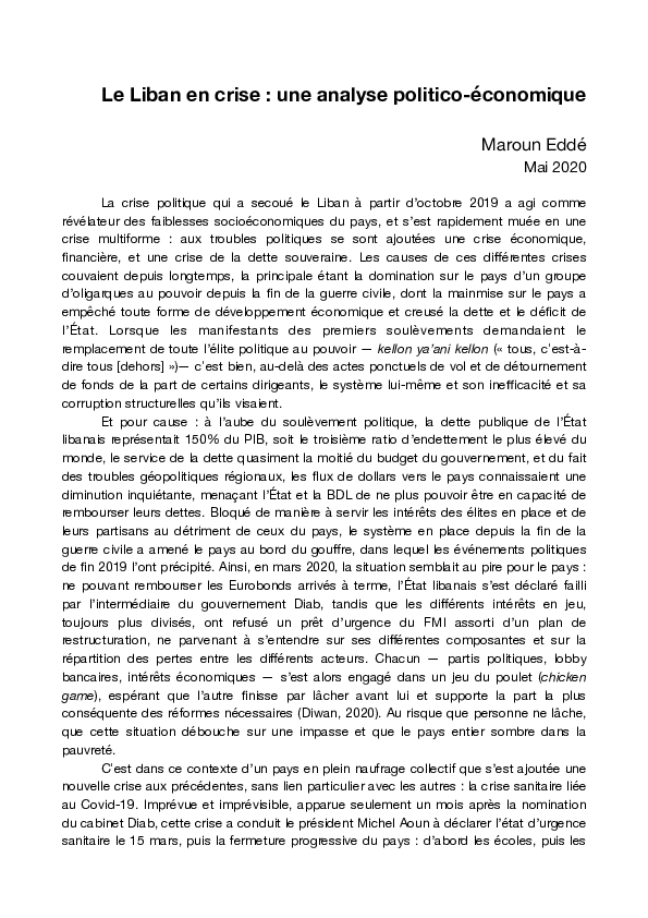 (PDF) Le Liban en crise : une analyse politico-économique