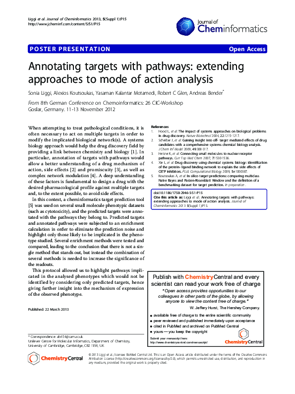 (PDF) Annotating targets with pathways: extending approaches to mode of action analysis