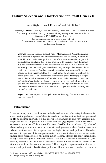 (PDF) Feature selection and classification for small gene sets
