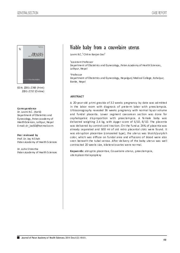 (PDF) Viable baby from a couvelaire uterus