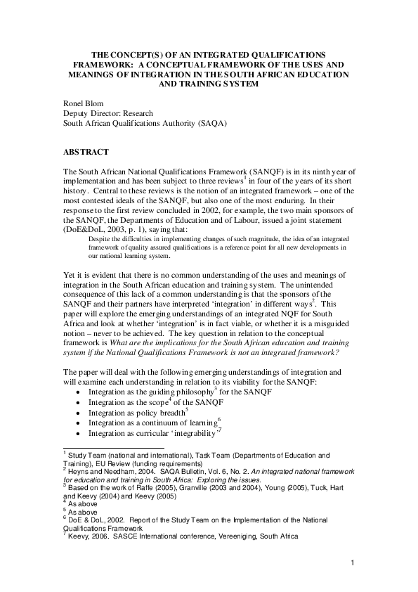 (PDF) The Concept(S ) of an Integrated Qualifications Framework: A ...