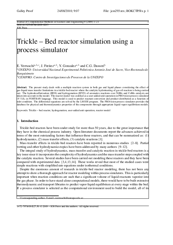 (PDF) Trickle – Bed reactor simulation using a process simulator