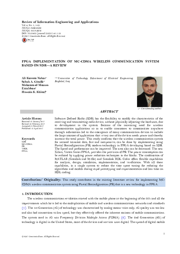 (PDF) FPGA Implementation of MC-CDMA Wireless Communication System Based on SDR-A Review
