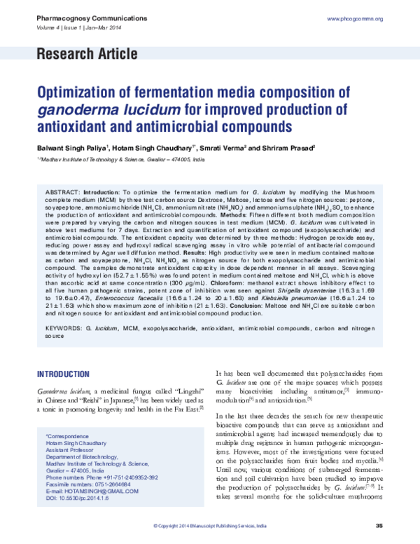(PDF) Optimization of fermentation media composition of ganoderma ...
