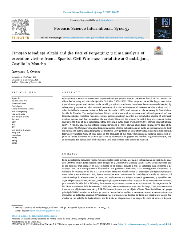 (PDF) Timoteo Mendieta Alcalá and the Pact of Forgetting: trauma ...