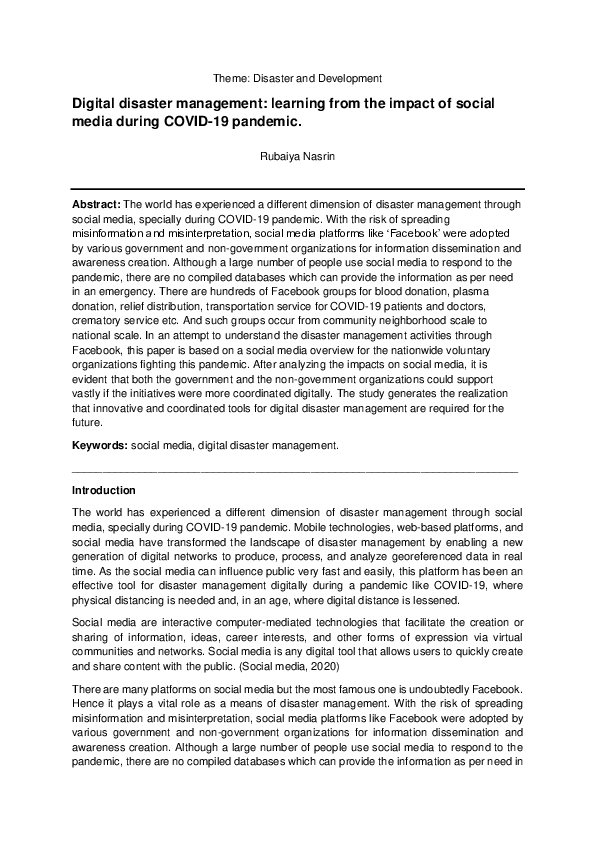 (PDF) Digital disaster management: learning from the impact of social ...