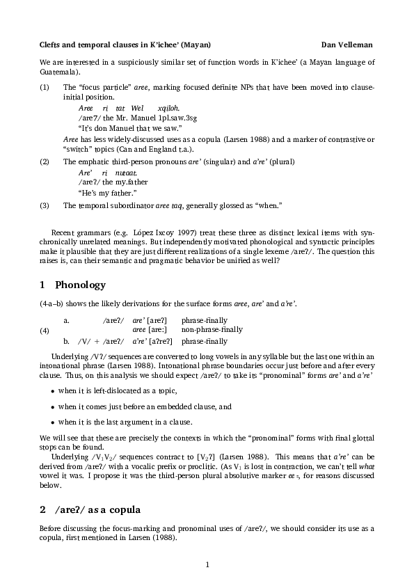 (PDF) Clefts and temporal clauses in K'ichee'