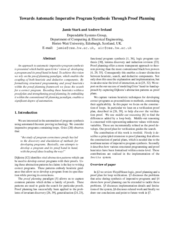 (PDF) Towards Automatic Imperative Program Synthesis Through Proof Planning