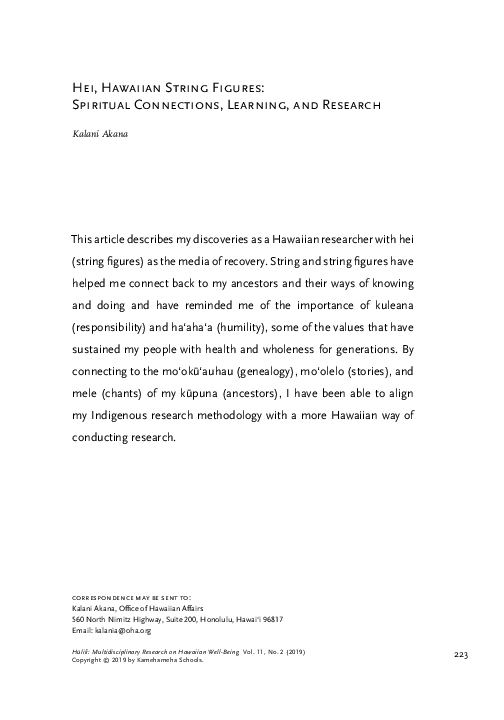 (PDF) Hei, Hawaiian String Figures: Spiritual Connections, Learning ...