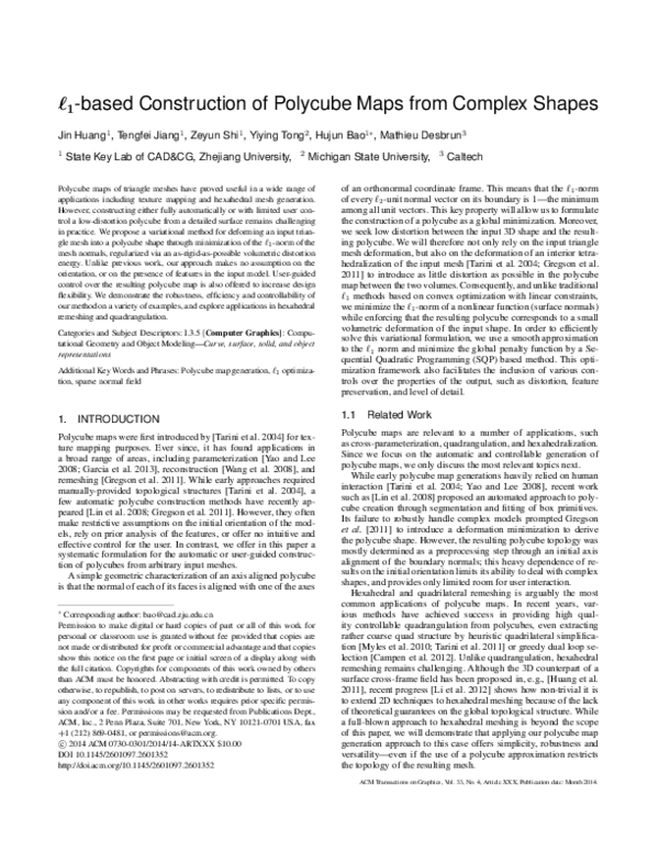 (PDF) ℓ 1 -Based Construction of Polycube Maps from Complex Shapes