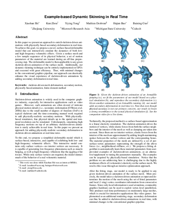 (PDF) Example-based dynamic skinning in real time