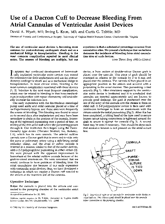 (PDF) Use of a Dacron cuff to decrease bleeding from atrial cannulas of ...