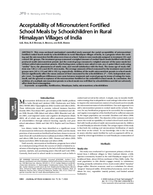 (PDF) Acceptability of Micronutrient Fortified School Meals by ...
