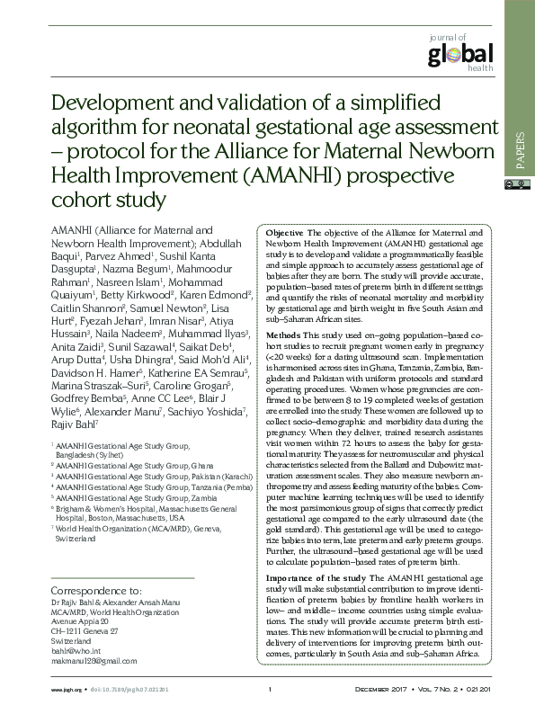 Pdf Development And Validation Of A Simplified Algorithm For Neonatal Gestational Age
