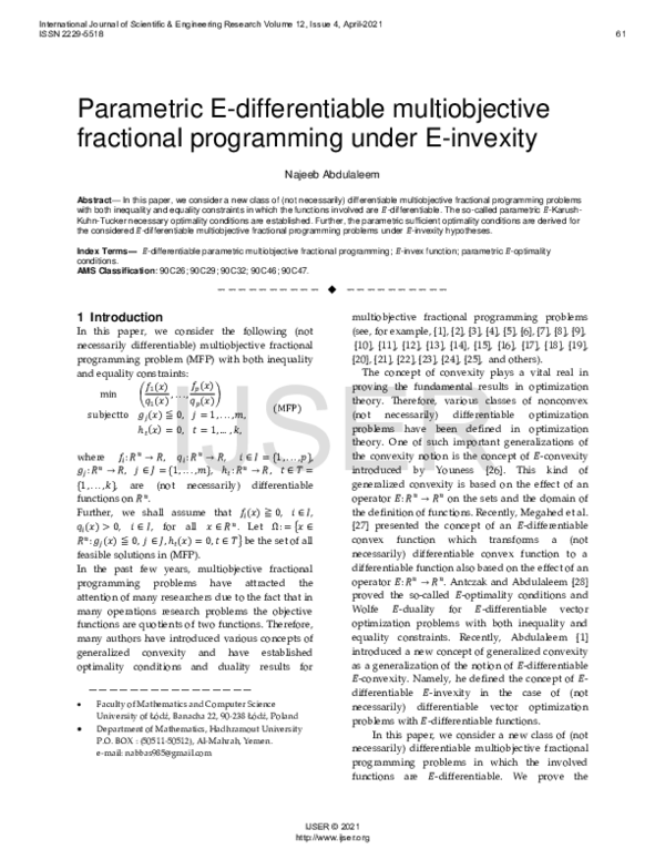 (PDF) Parametric E-differentiable multiobjective fractional programming under E-invexity ...