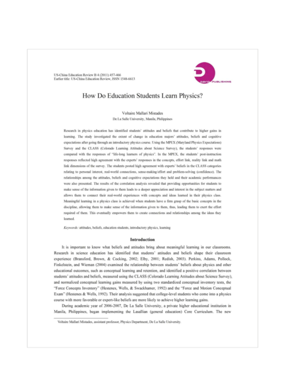 (PDF) How Do Education Students Learn Physics?