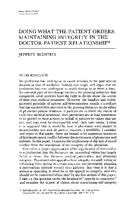 (PDF) Doing What the Patient Orders: Maintaining Integrity in the ...