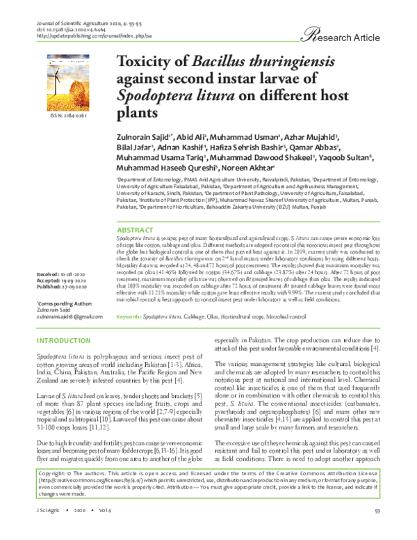Pdf Toxicity Of Bacillus Thuringiensis Against Second Instar Larvae