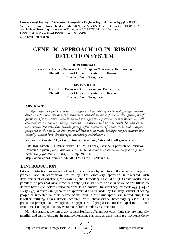 Pdf Genetic Approach To Intrusion Detection System 7040